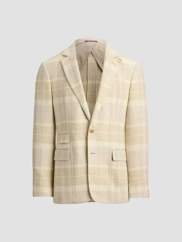 Ralph Lauren Purple Label Kent Plaid Silk-linen-cashmere Single-breasted Sport Coat - Champagne Multi