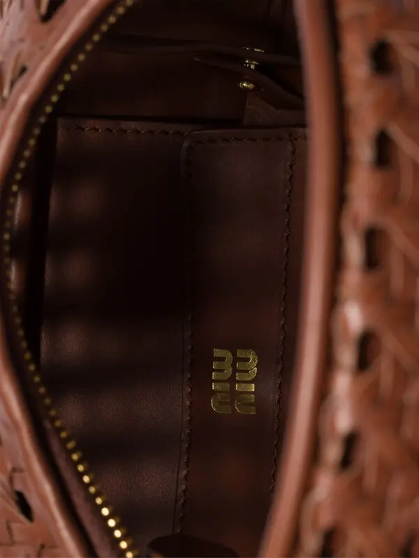 Miu Miu Wander Woven Leather Top Handle Bag