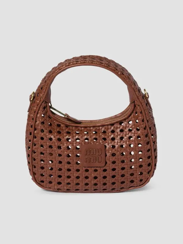 Miu Miu Wander Woven Leather Top Handle Bag - Brown
