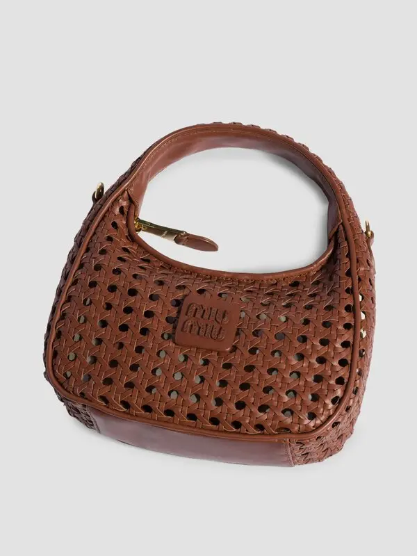 Miu Miu Wander Woven Leather Top Handle Bag - Brown