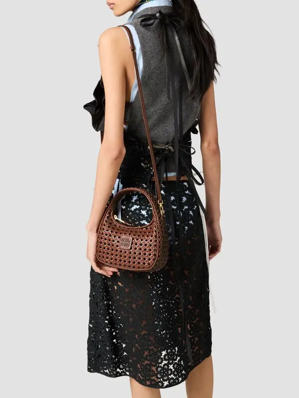 Miu Miu Wander Woven Leather Top Handle Bag - Brown