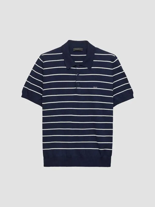 Prada Short-sleeved Striped Cotton Polo Shirt - Blue