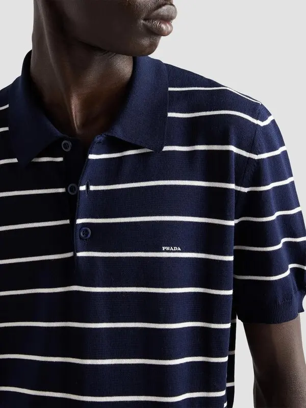 Prada Short-sleeved Striped Cotton Polo Shirt - Blue