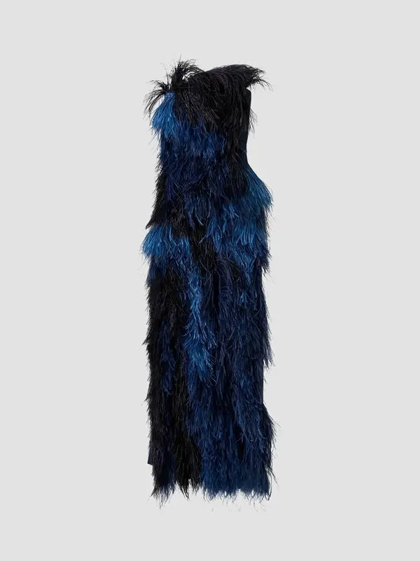 Akris Corsage Cyanotype Feather Gown
