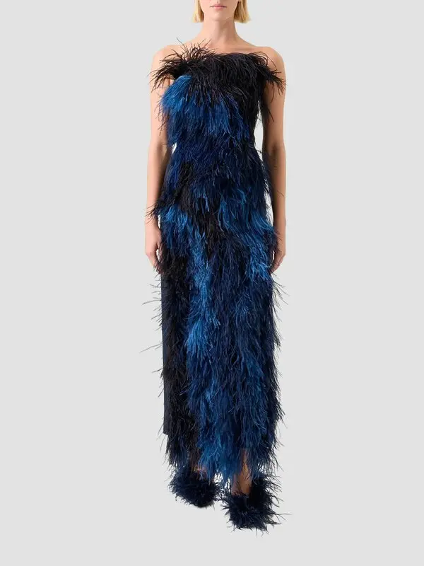 Akris Corsage Cyanotype Feather Gown