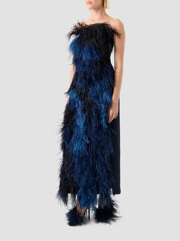 Akris Corsage Cyanotype Feather Gown