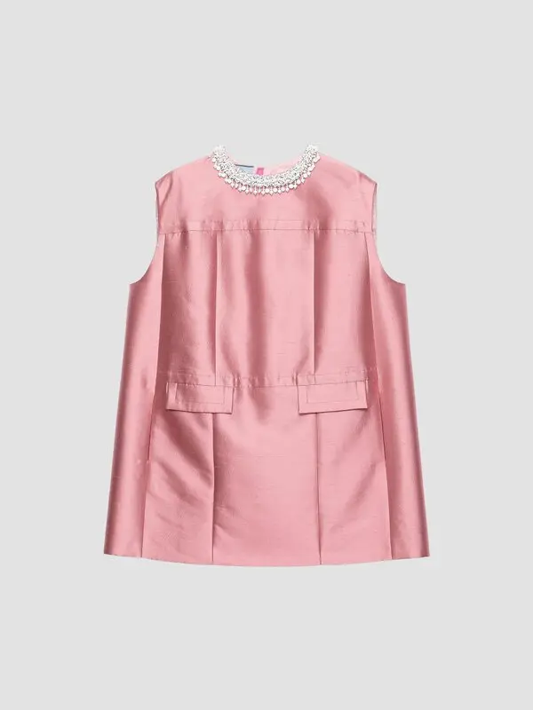 Prada Embroidered Double Shantung Dress - Pink