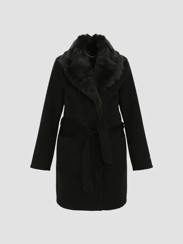 Gorski Cashmere And Wool Stroller With Shearling Lamb Collar - Black