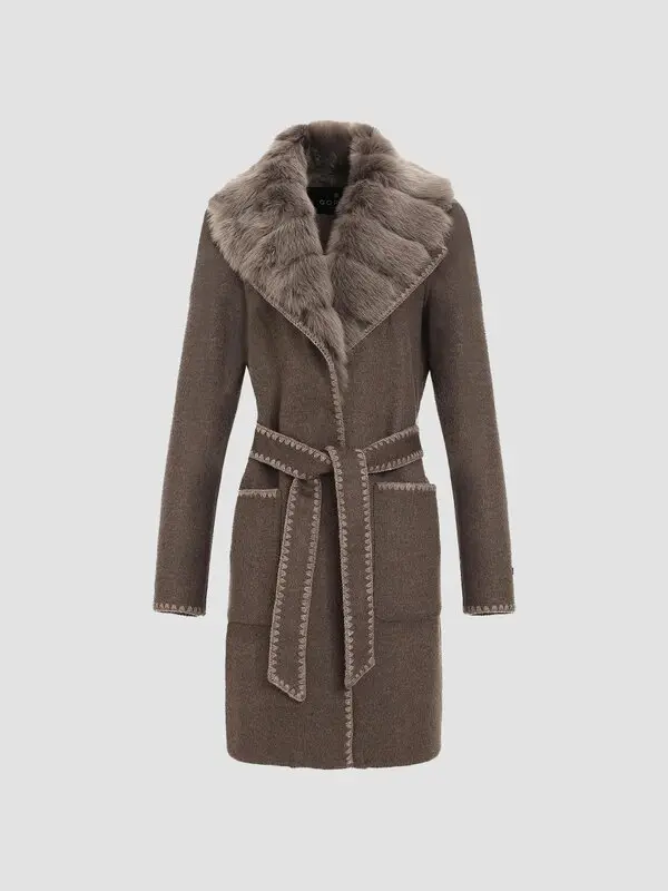 Gorski Cashmere And Wool Stroller With Shearling Lamb Collar - Brown