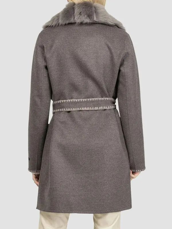 Gorski Cashmere And Wool Stroller With Shearling Lamb Collar