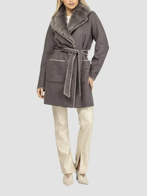 Gorski Cashmere And Wool Stroller With Shearling Lamb Collar