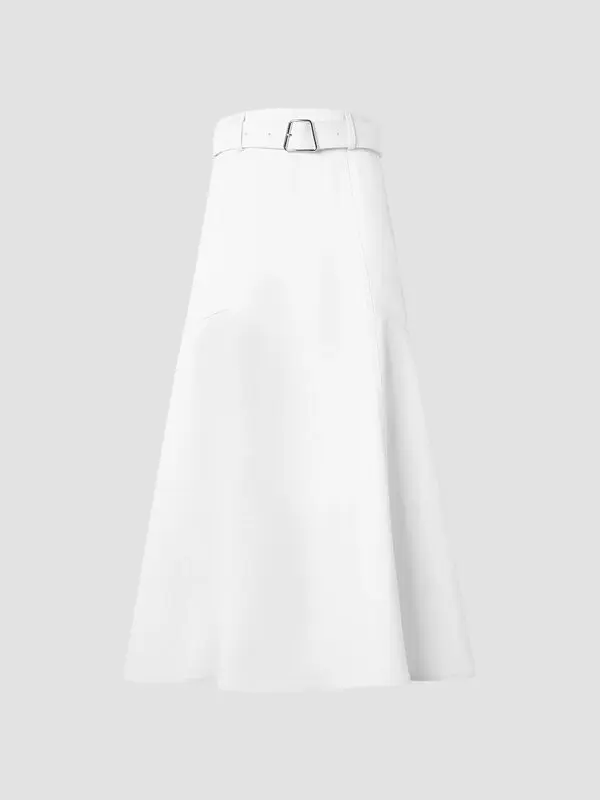 Akris Belted Denim A-line Midi-skirt - Ecru
