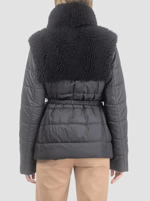 Gorski Curly Shearling Lamb Jacket With Quilted Sleeves And Back, Belt