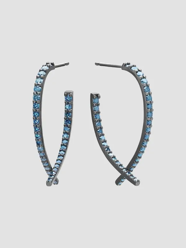 Lana Jewelry 14k Gold & 1.22 Tcw Blue Diamond Inside-out Hoop Earrings - Black