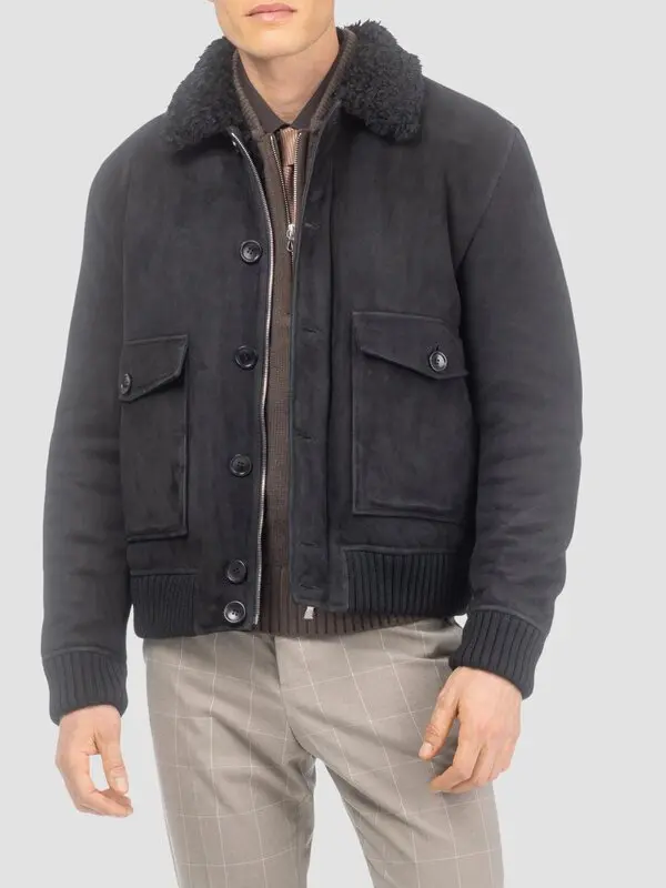 Gorski Suede Shearling Lamb Bomber Jacket