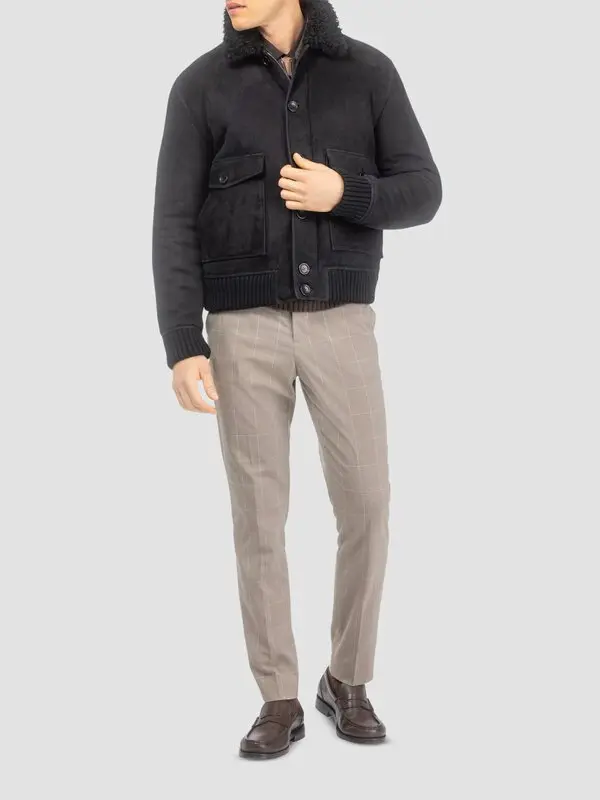 Gorski Suede Shearling Lamb Bomber Jacket