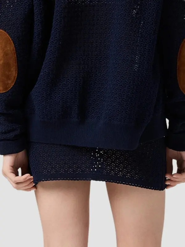 Miu Miu Cotton Crochet And Suede Mini Skirt - Blue