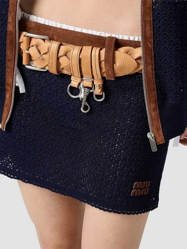 Miu Miu Cotton Crochet And Suede Mini Skirt - Blue