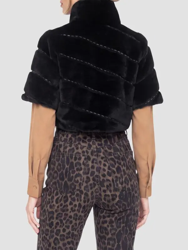Gorski Select Shearling Lamb Diagonal Bolero With Cropped Sleeves - Black