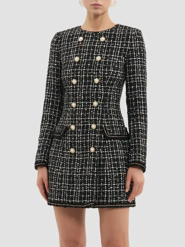 Rebecca Vallance Meringue Embellished Tweed Blazer Mini Dress