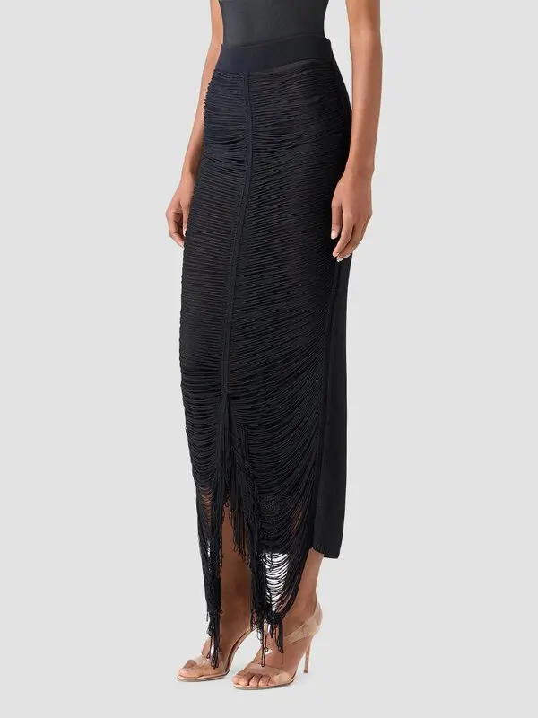 Akris Draped Fringed Silk Midi-skirt