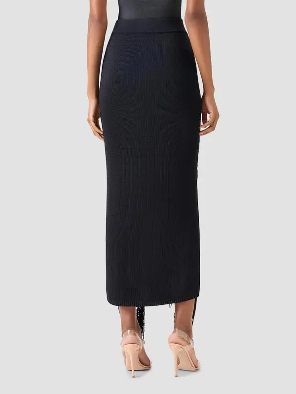 Akris Draped Fringed Silk Midi-skirt