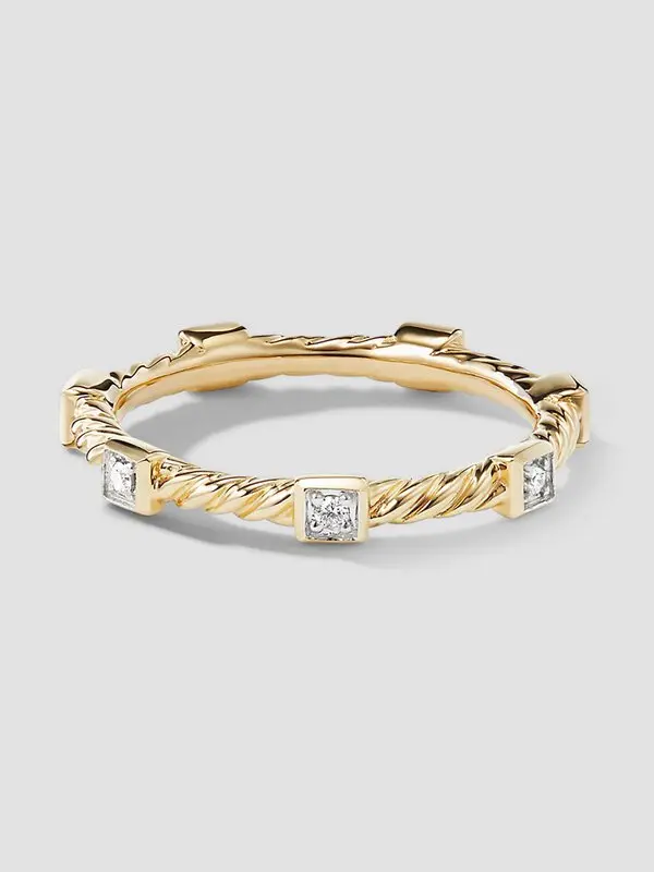 David Yurman Cable Collectibles Stack Ring In 18k Yellow - Diamond