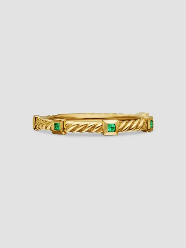 David Yurman Cable Collectibles Stack Ring In 18k Yellow - Emerald