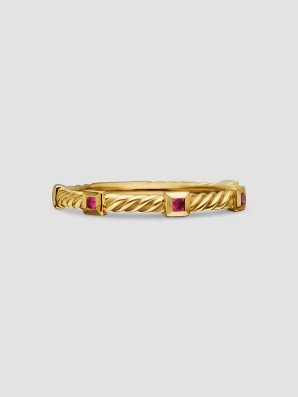 David Yurman Cable Collectibles Stack Ring In 18k Yellow - Ruby
