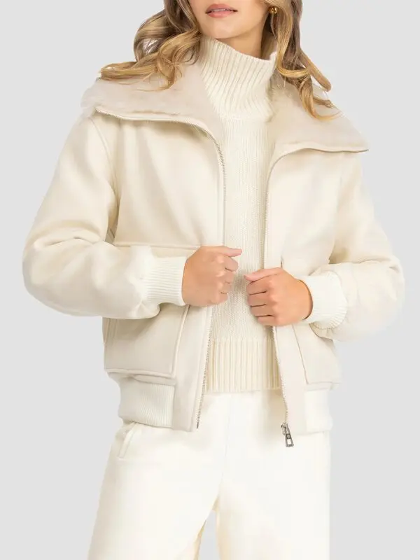 Gorski Fabric Coat With Select Shearling Lamb Collar - Ivory