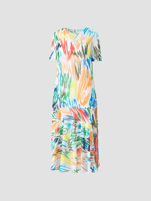 Akris Abstract Georgette Crewneck Midi-dress
