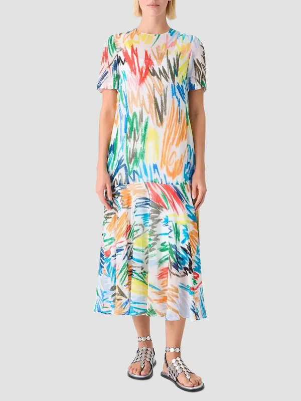 Akris Abstract Georgette Crewneck Midi-dress