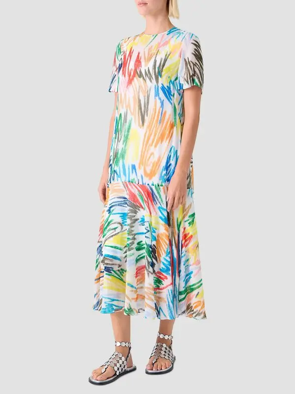Akris Abstract Georgette Crewneck Midi-dress