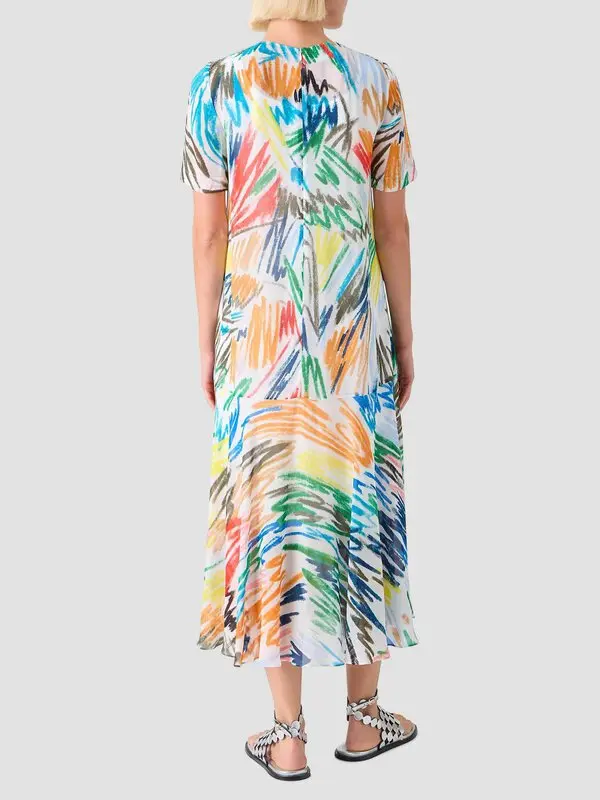 Akris Abstract Georgette Crewneck Midi-dress