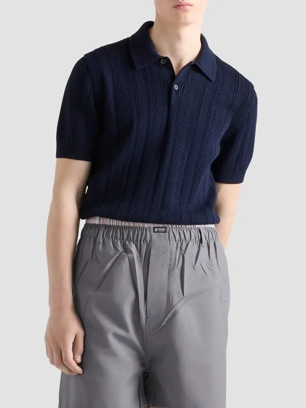 Prada Short-sleeved Openwork Cotton Polo Shirt