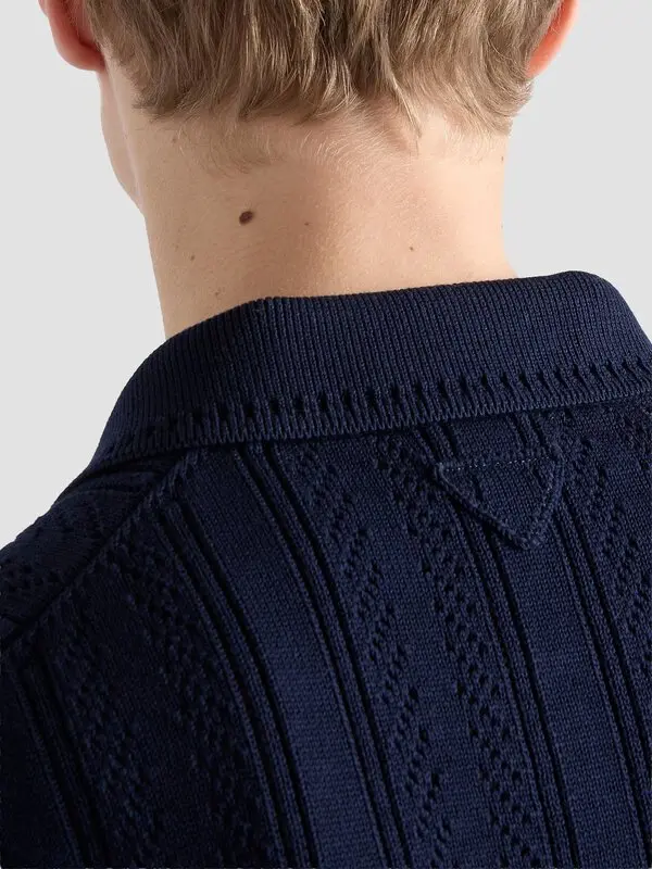 Prada Short-sleeved Openwork Cotton Polo Shirt