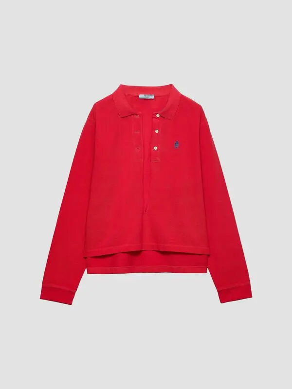 Prada Long-sleeved Cotton Pique Polo Shirt