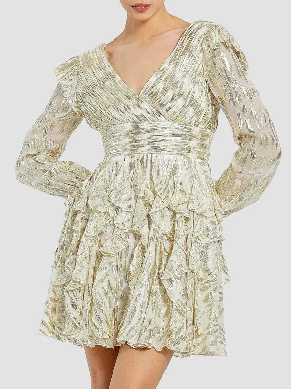 Mac Duggal Ieena Metallic Ruffle Minidress