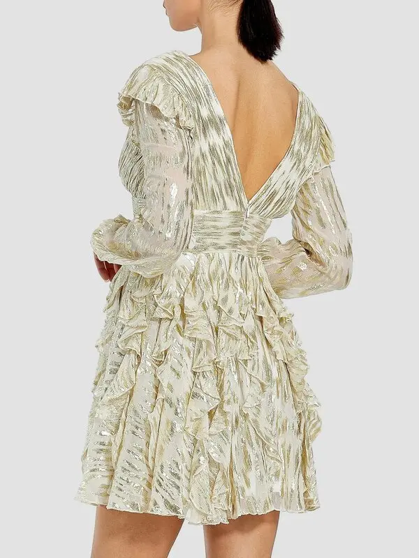 Mac Duggal Ieena Metallic Ruffle Minidress
