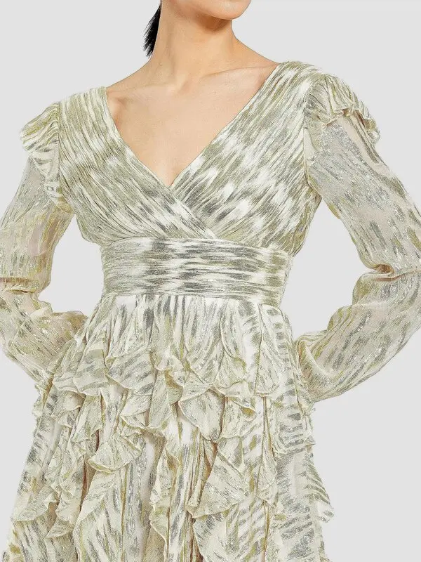 Mac Duggal Ieena Metallic Ruffle Minidress