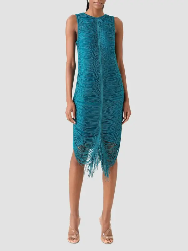 Akris Draped Fringed Silk Sheath Dress