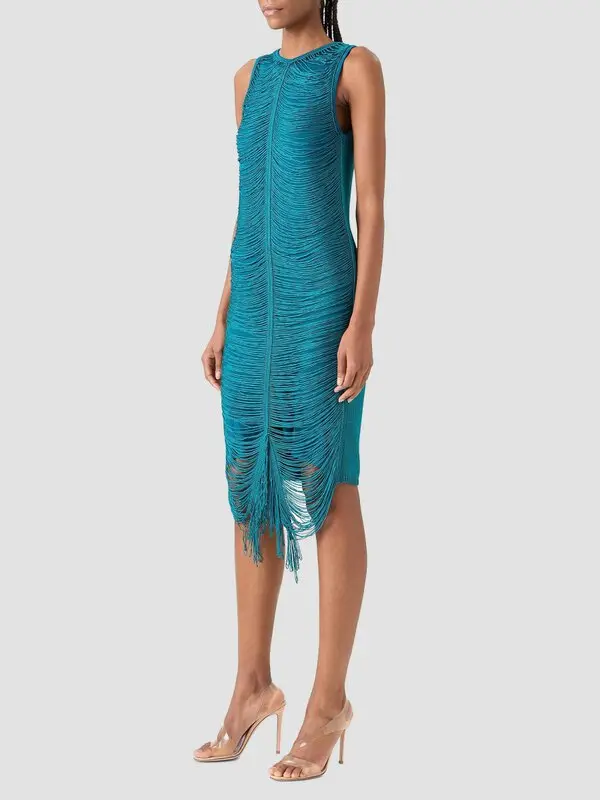 Akris Draped Fringed Silk Sheath Dress