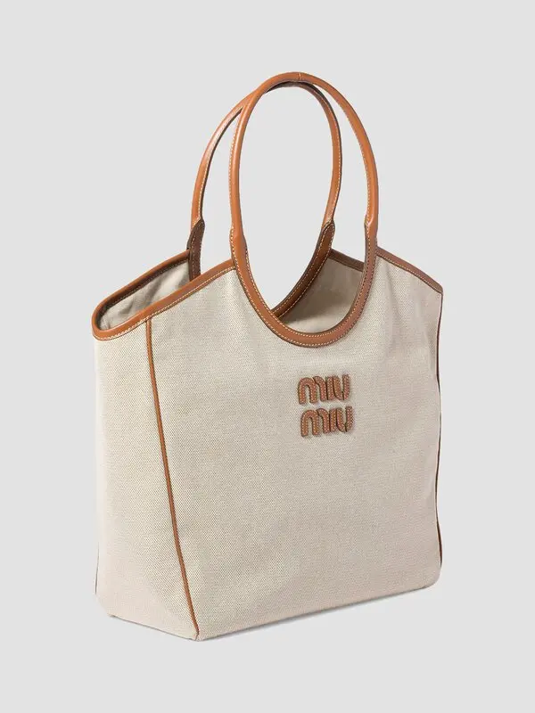 Miu Miu Ivy Canvas And Leather Tote Bag