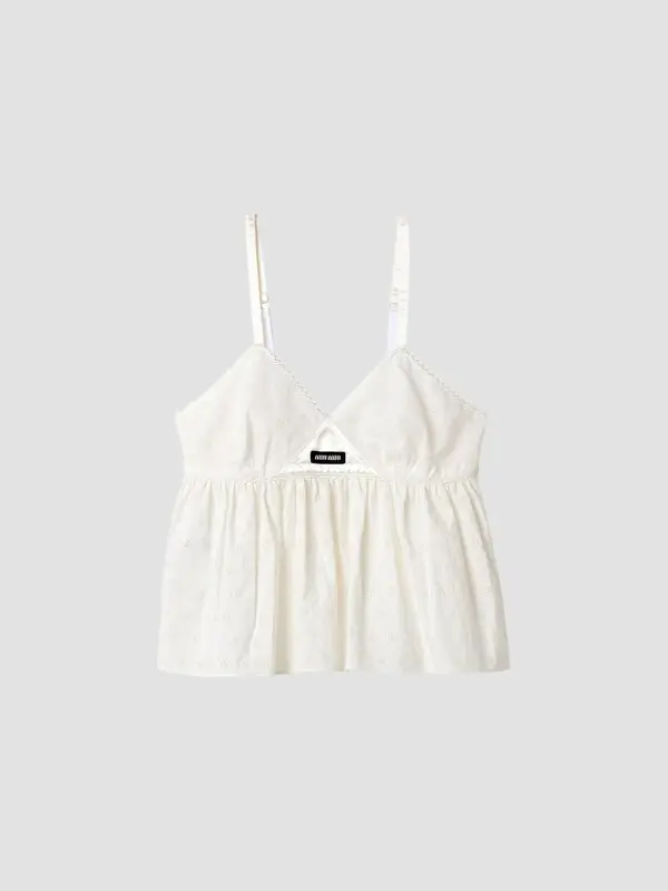 Miu Miu Slubbed Eyelet Poplin Top - White