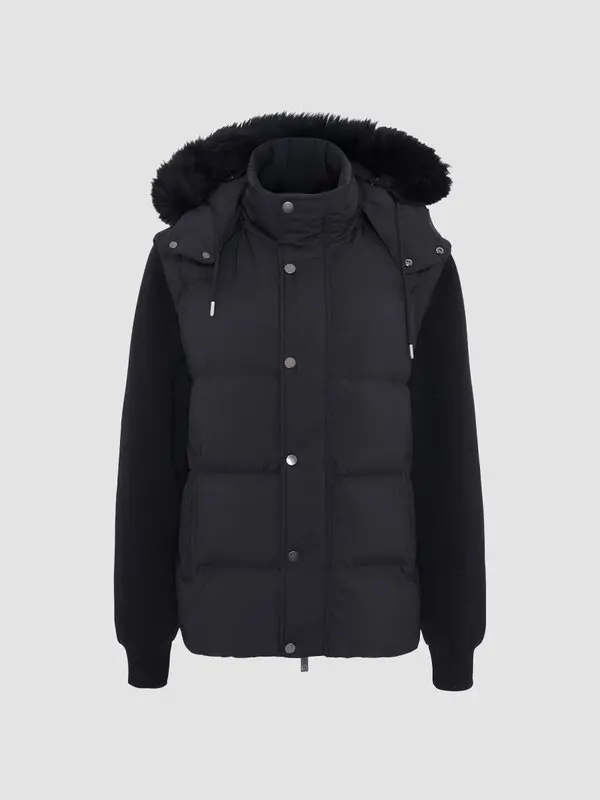 Gorski Quilted Down Bomber Jacket With Detachable Sleeves And Shearling Hood - Black