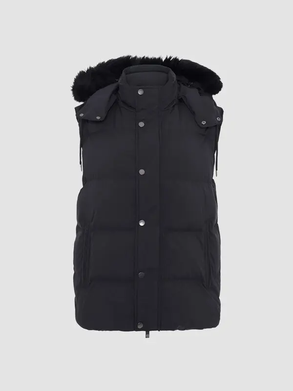 Gorski Quilted Down Bomber Jacket With Detachable Sleeves And Shearling Hood - Black
