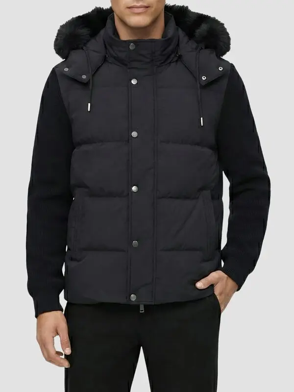 Gorski Quilted Down Bomber Jacket With Detachable Sleeves And Shearling Hood - Black