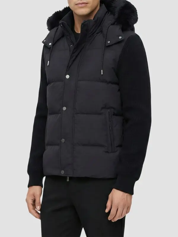 Gorski Quilted Down Bomber Jacket With Detachable Sleeves And Shearling Hood - Black