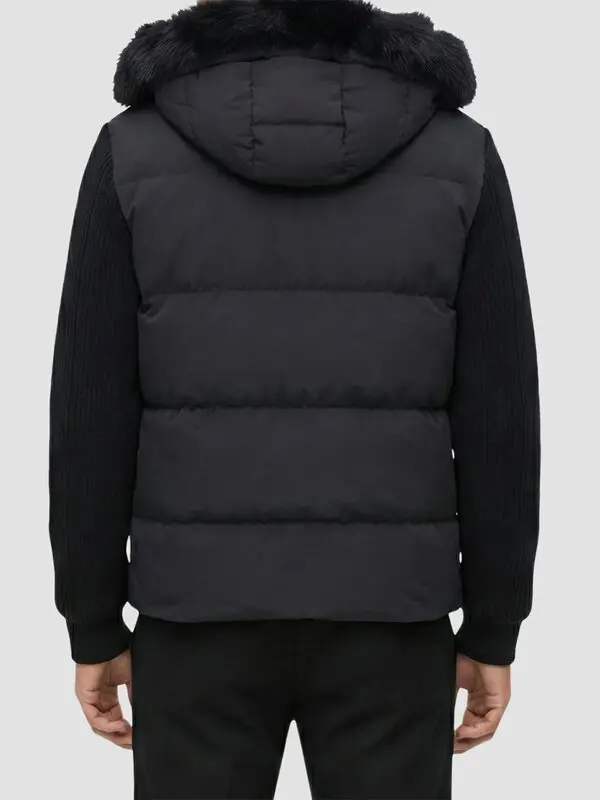 Gorski Quilted Down Bomber Jacket With Detachable Sleeves And Shearling Hood - Black