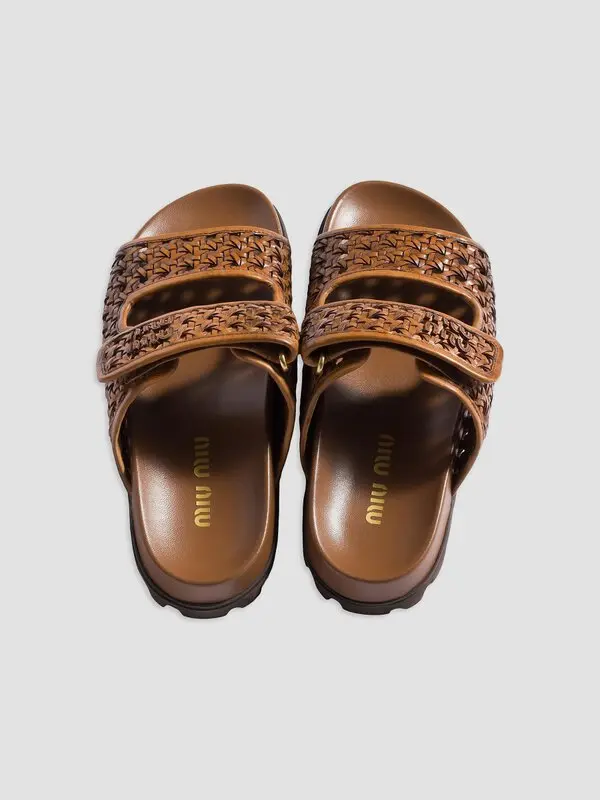 Miu Miu Woven Leather Sandals - Brown
